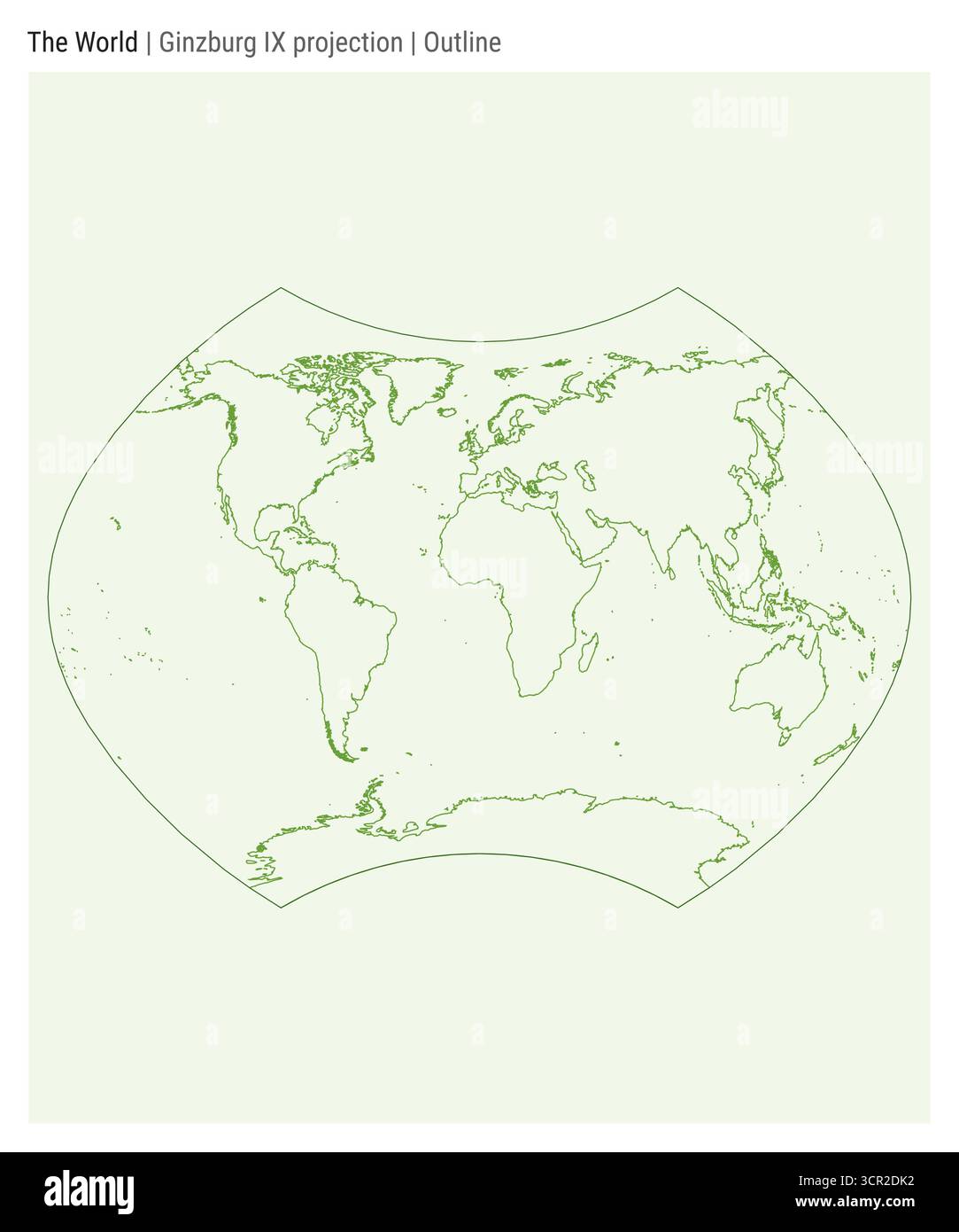 World Map. Ginzburg IX projection. Outline style. High-detail world map ...