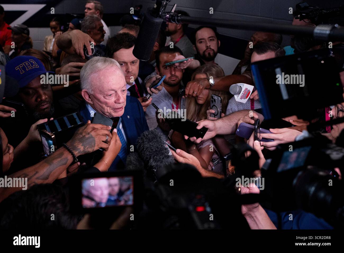Dallas Cowboys owner Jerry Jones speaks to reporters following an NFL ...