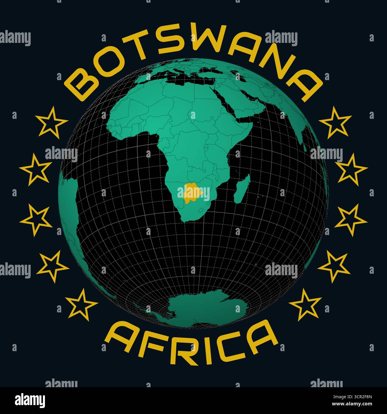 Republic of Botswana on Globe. Round country and continent name text ...