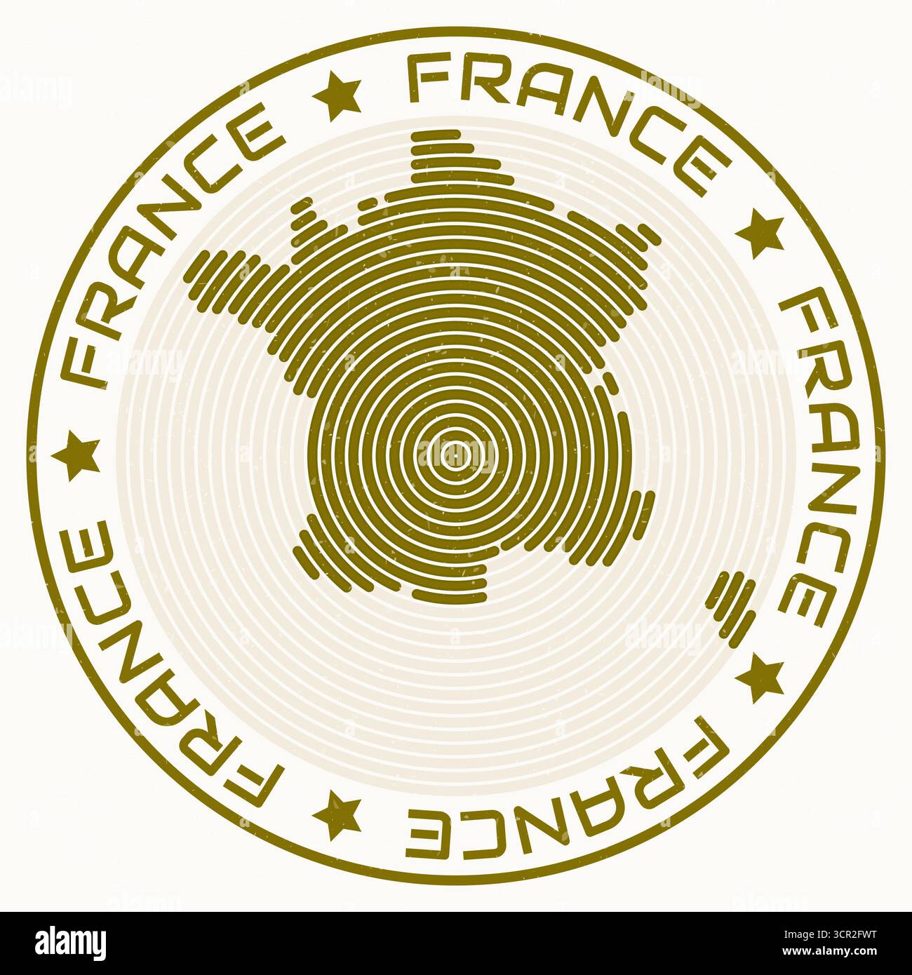 France map with a round title. Country shape with rings. "France" text ...