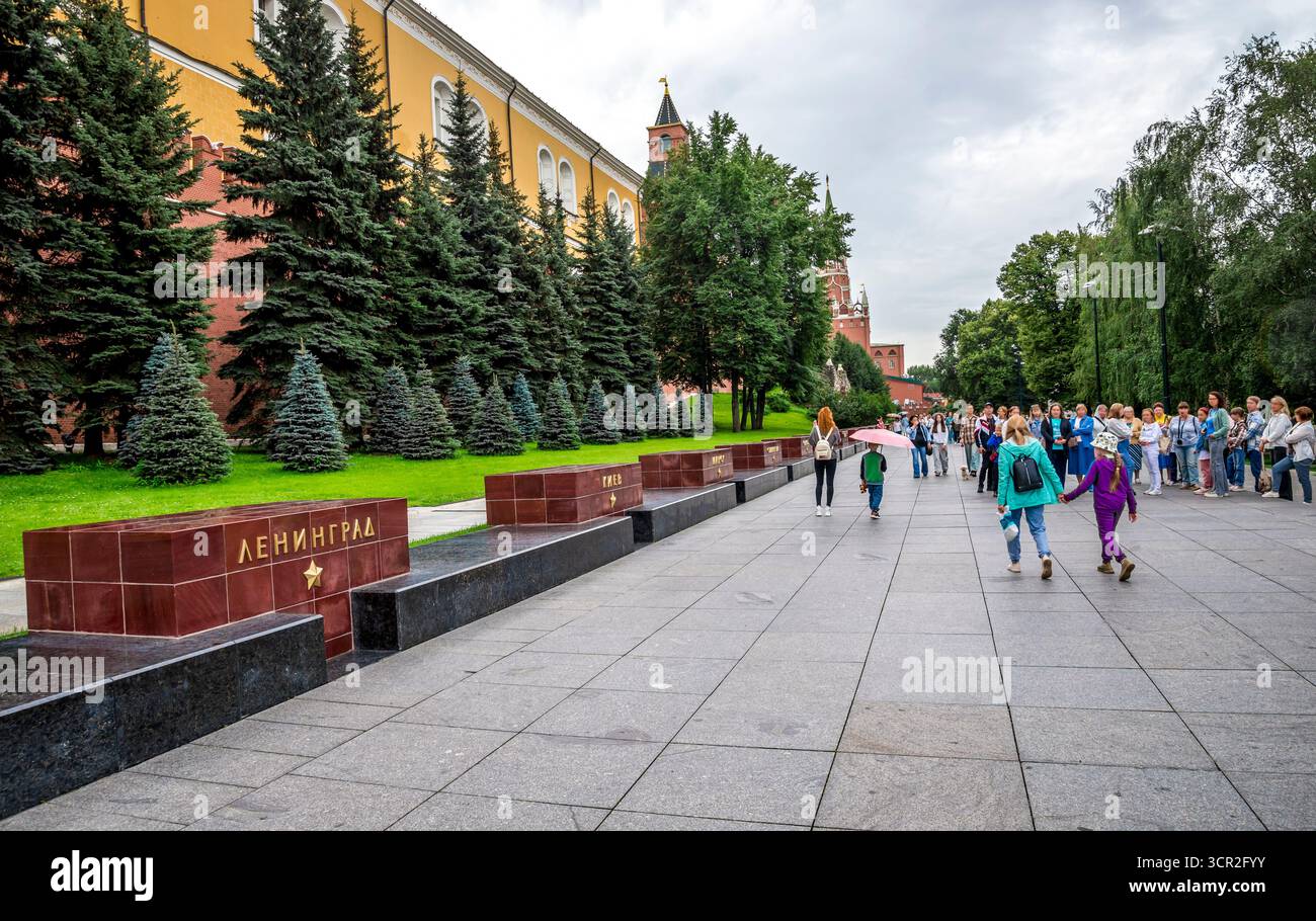 Tourists Exploring Historical Memorials with Names of Soviet Union Hero ...