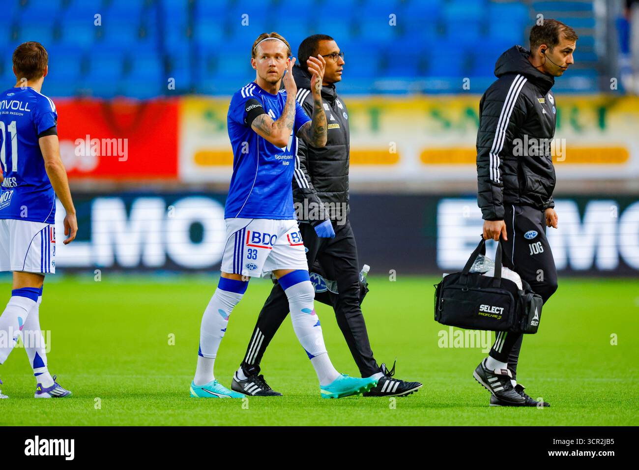 Molde 20250928. Molde's Birk Risa is substituted early in the match ...