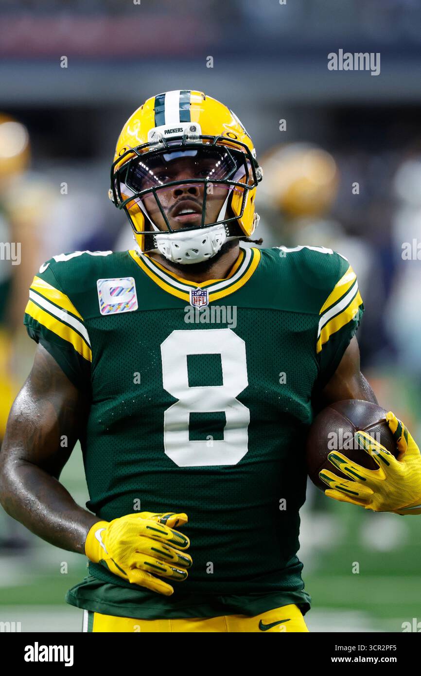 Green Bay Packers running back Josh Jacobs (8) during pregame warmups ...