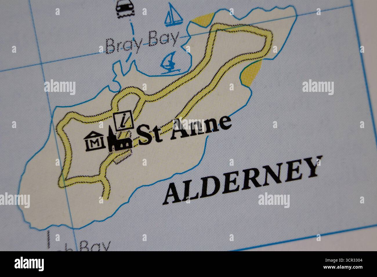 Alderney - United Kingdom colour atlas map town name of the area Stock ...