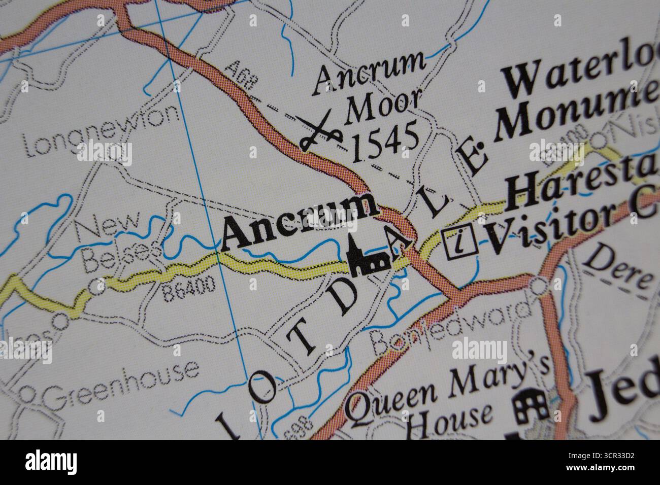 Ancrum - United Kingdom colour atlas map town name of the area Stock ...