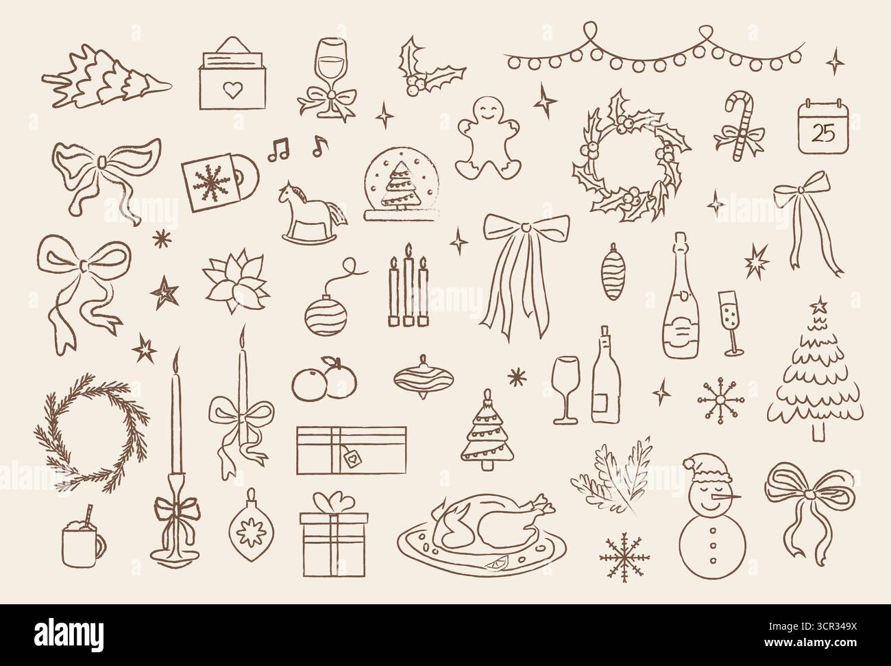 Whimsical Christmas illustration set. Festive holiday feast. Seasonal ...