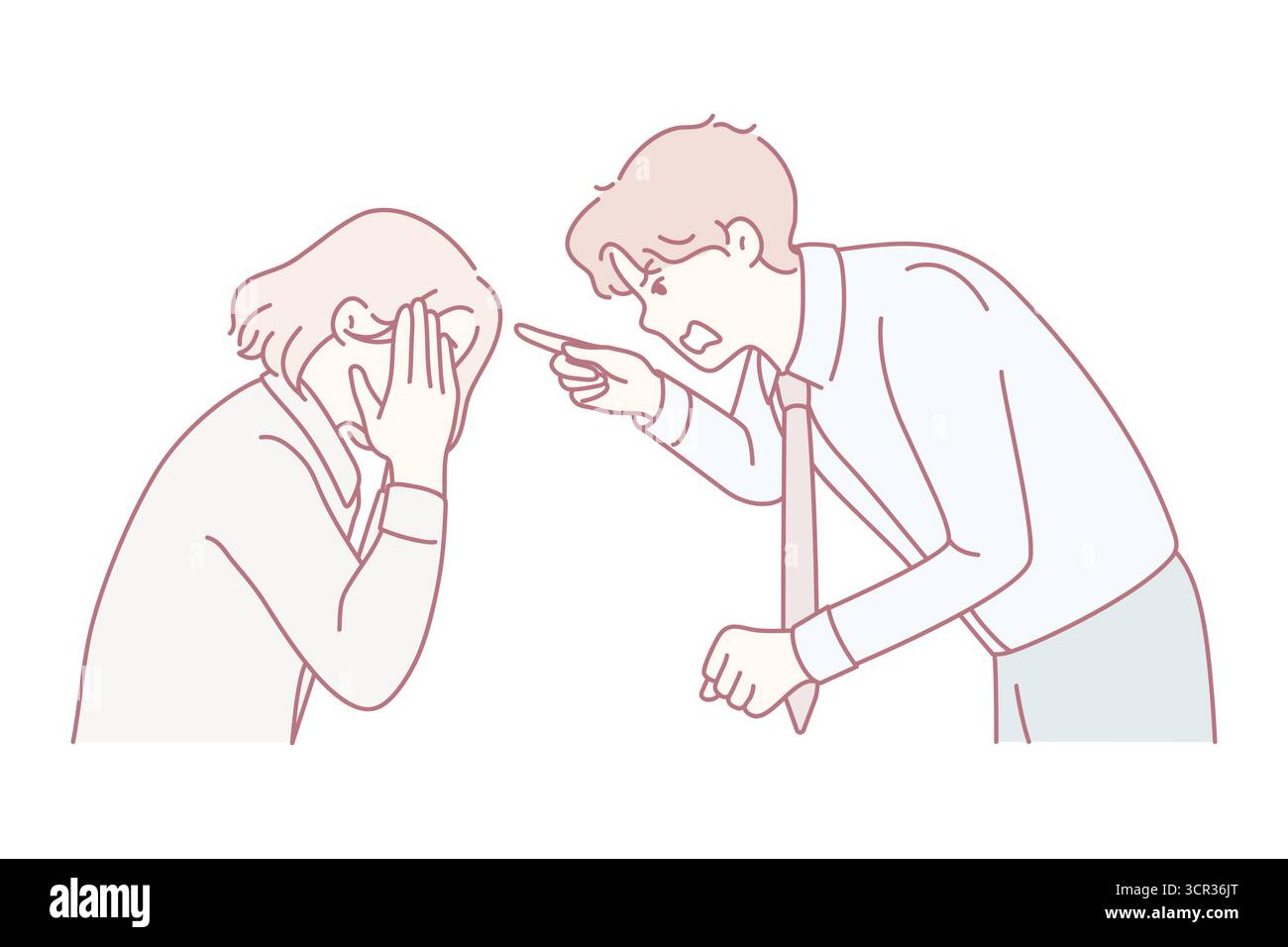 Furious businessman scolding stressed female employee at workplace ...