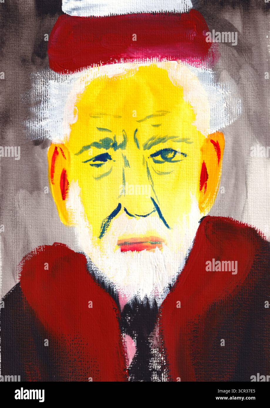 Gouache portrait of Sigmund Freud in deep tonal contrast. Reflects the ...