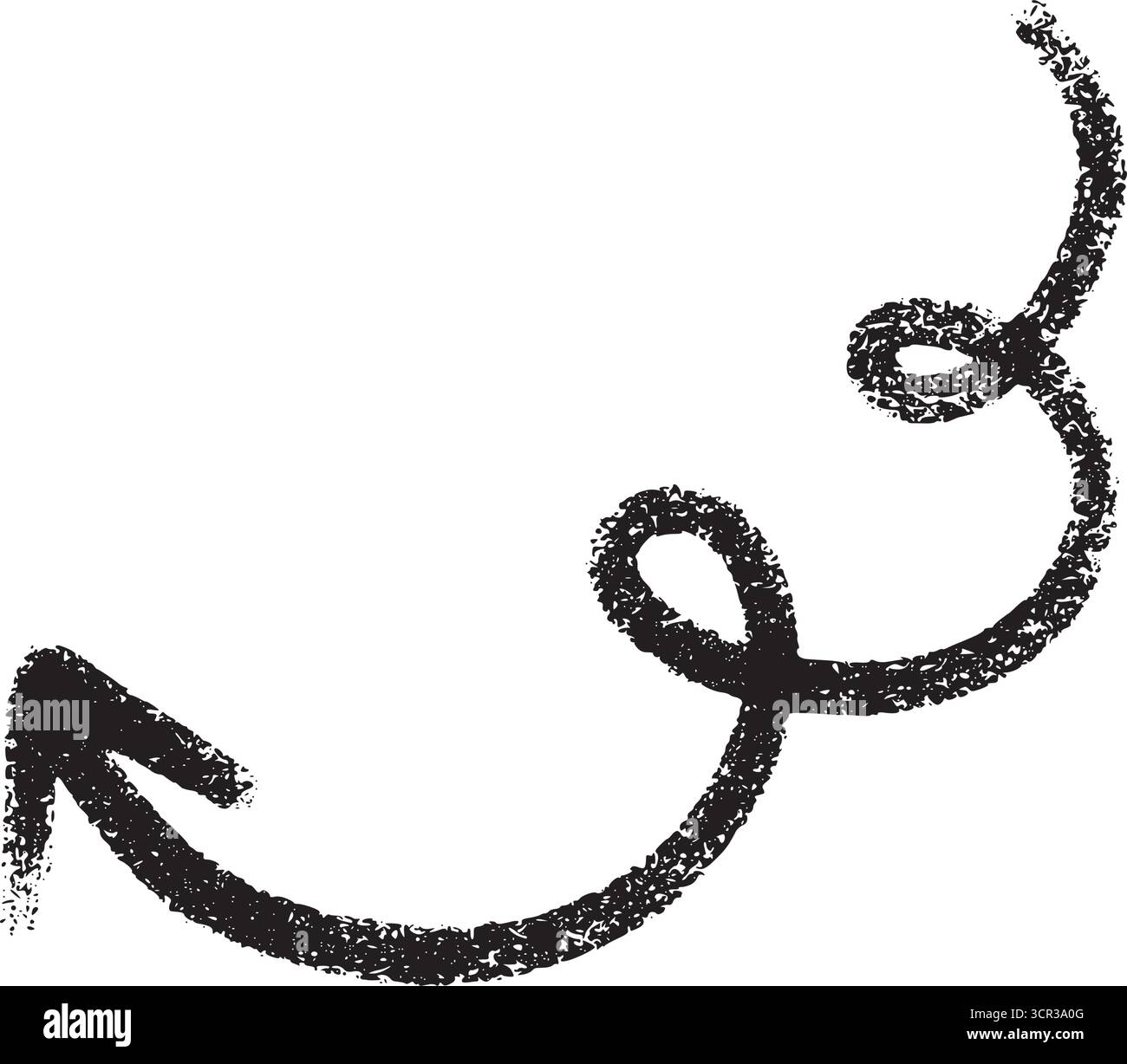 Crayon arrow with rough black textured stroke and wavy curving line ...
