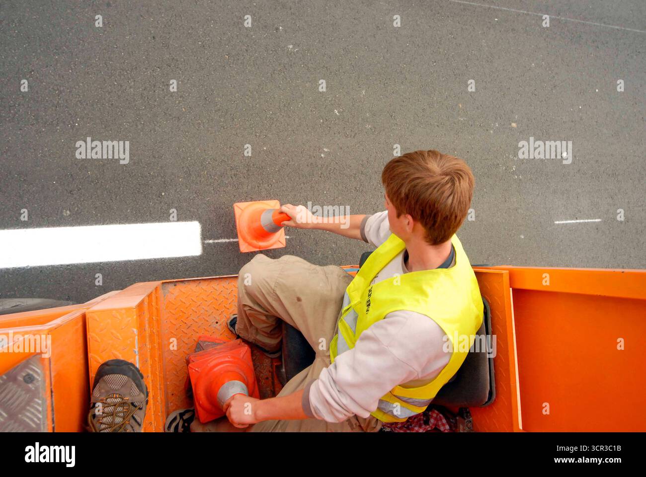 pylon as floor marking or road marking, visible marking for road safety ...