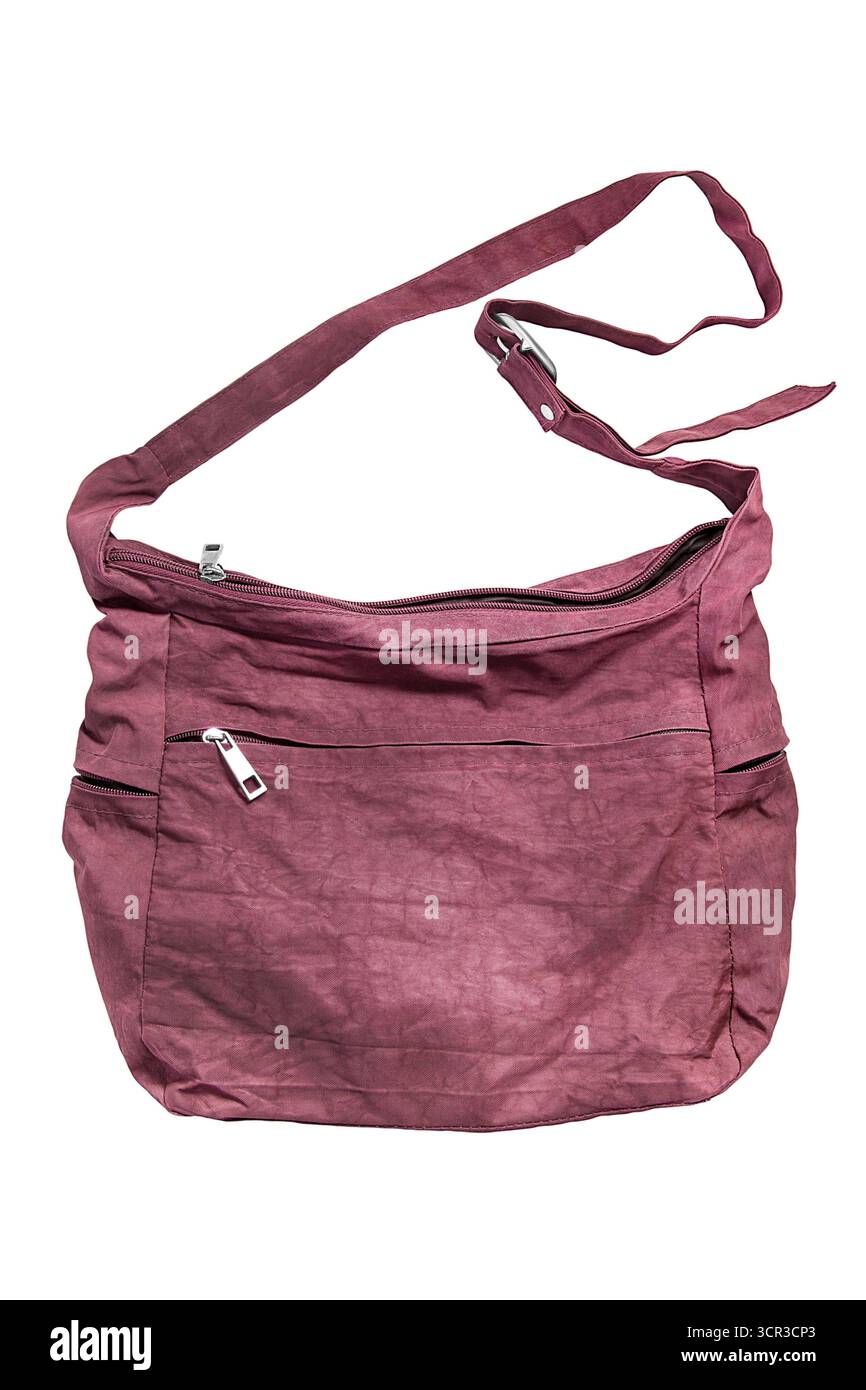 Maroon color fabric sport shoulder bag isolated over white Stock Photo ...