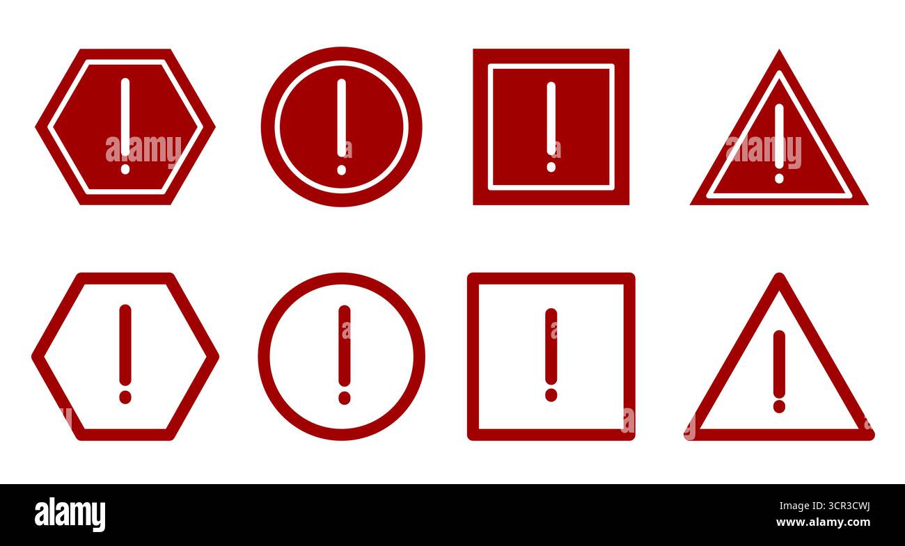 Danger sign set. Red circle frame. Exclamation warning symbols Vector ...
