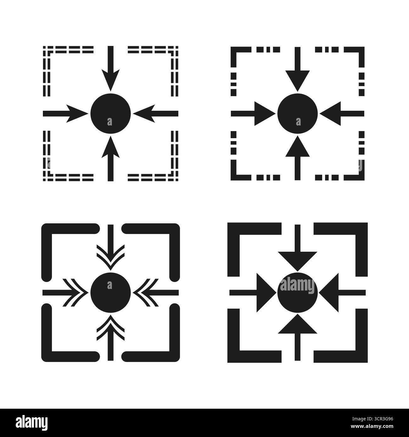 Enlarge arrow icons. Shrink vector symbols. Focus screen graphic ...