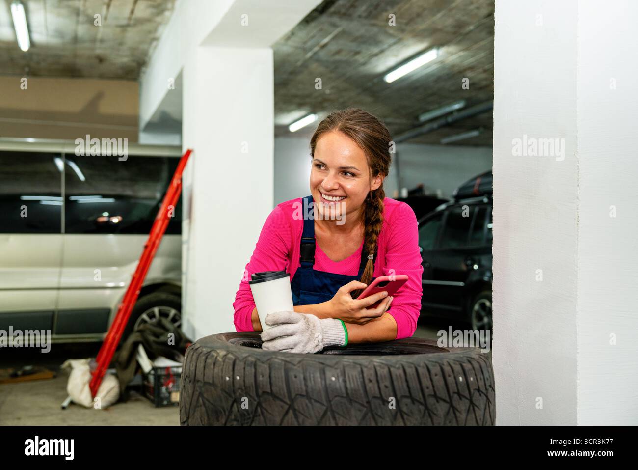 Mechanic taking coffee break hi-res stock photography and images - Alamy