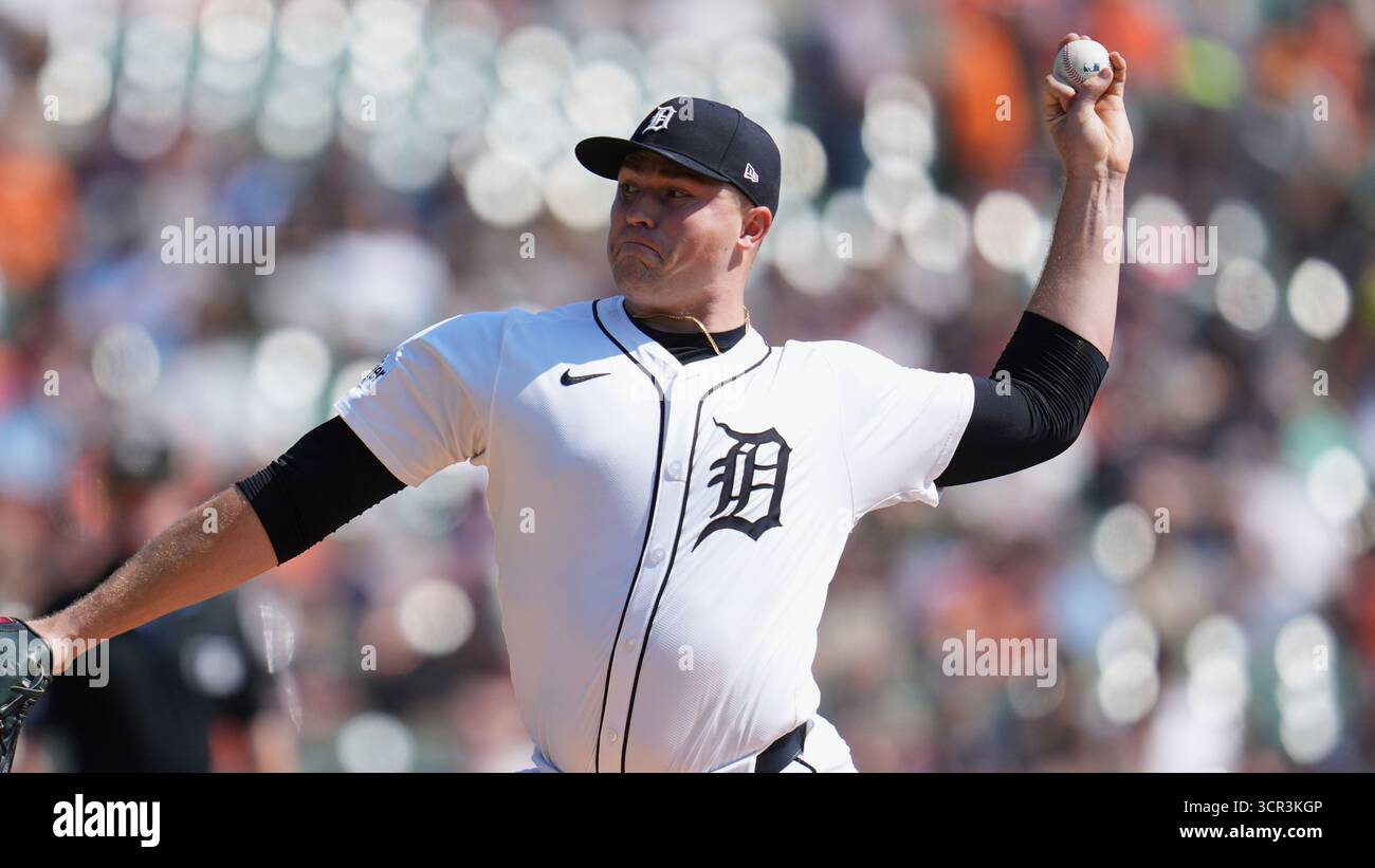 Detroit Tigers pitcher Tarik Skubal throws against the Cleveland ...