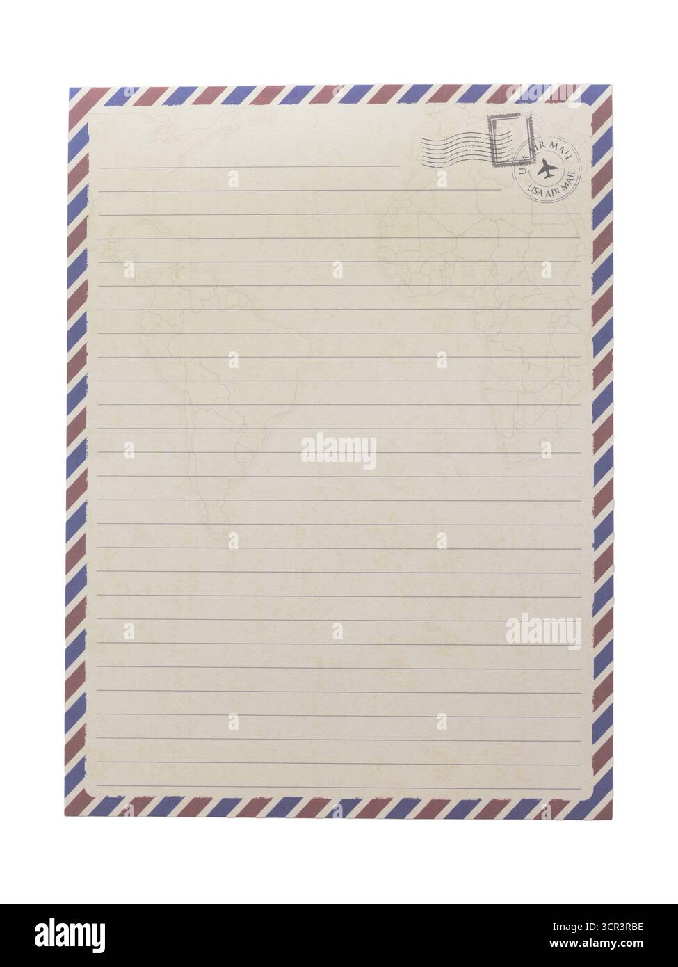 Airmail-themed vintage letter paper showcases blank lines for writing ...