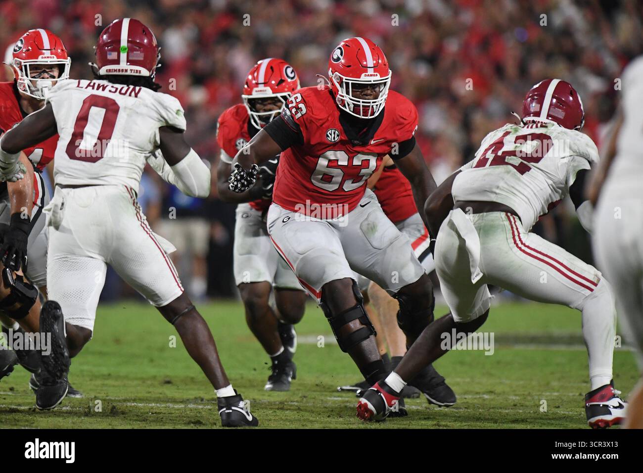 ATHENS, GA - SEPTEMBER 27: Offensive lineman Dontrell Glover #63 of the ...