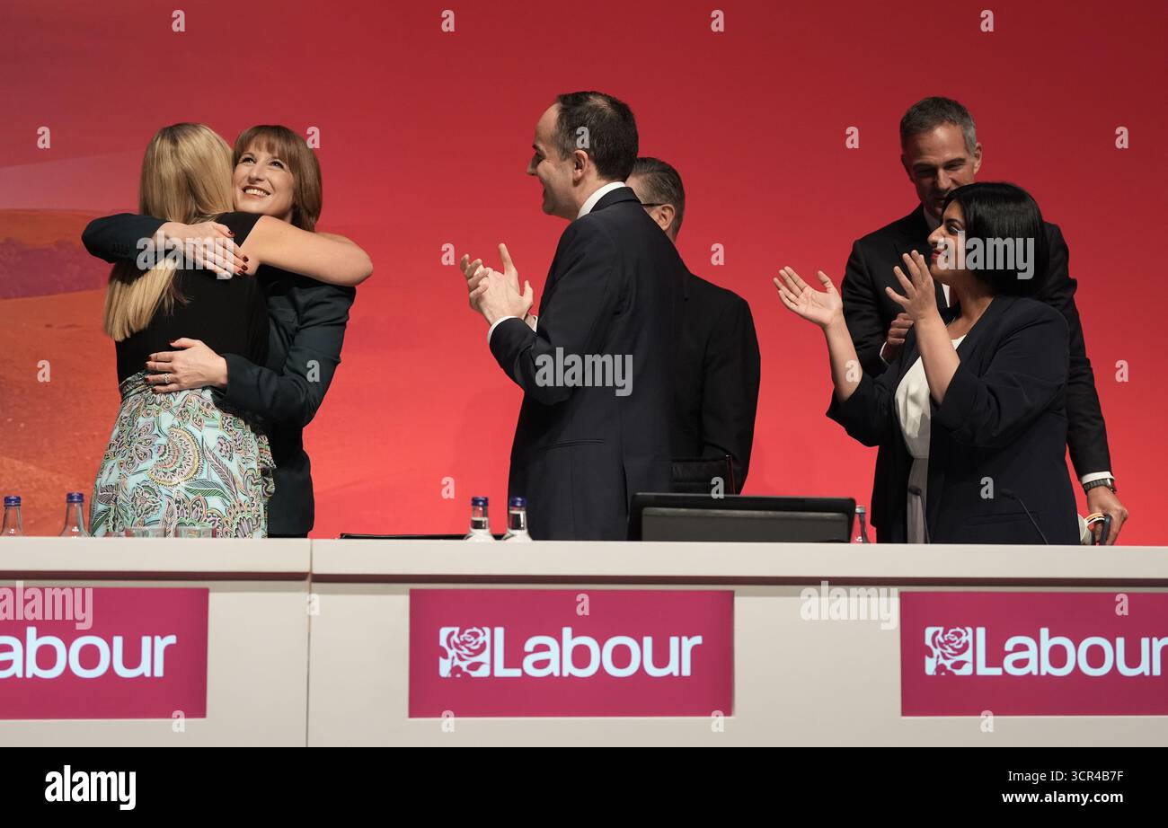 Chancellor of the Exchequer Rachel Reeves is hugged by her sister ...