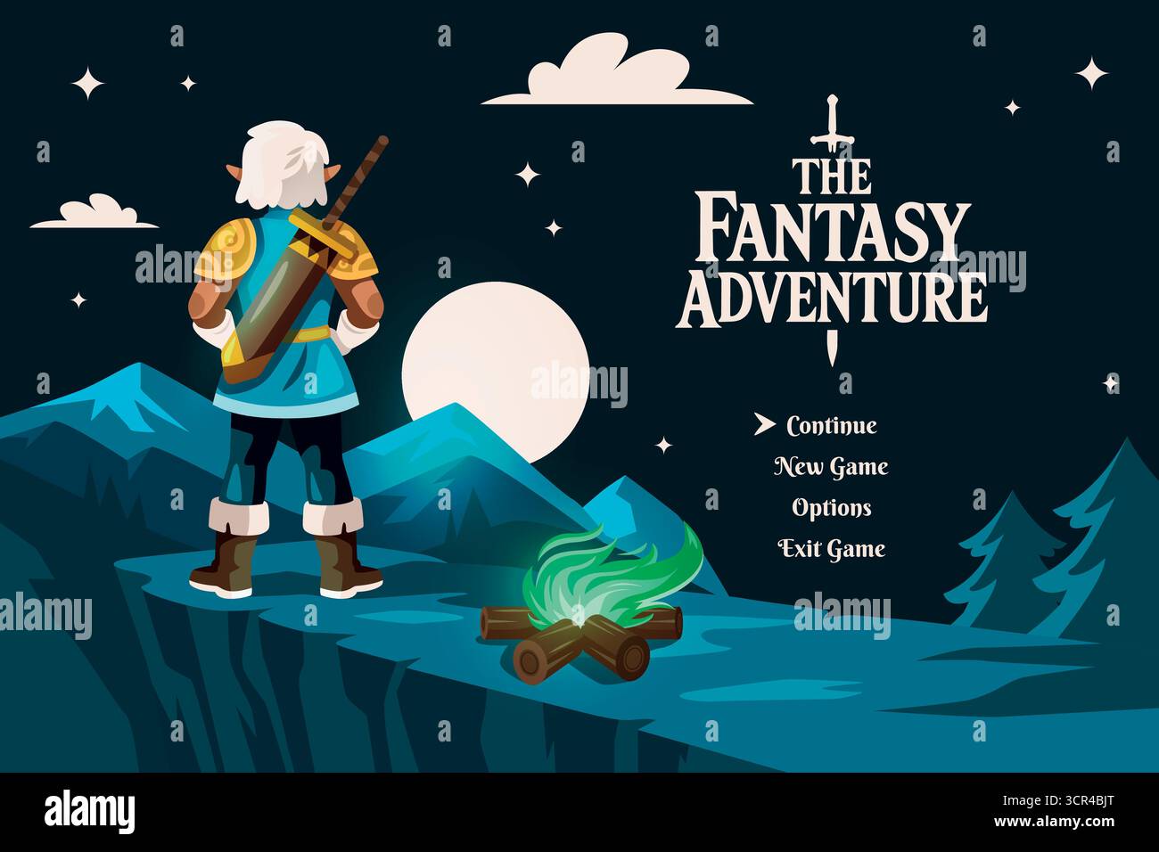Pixelated Fantasy Adventure Game Background with Hero, Mountains, and ...