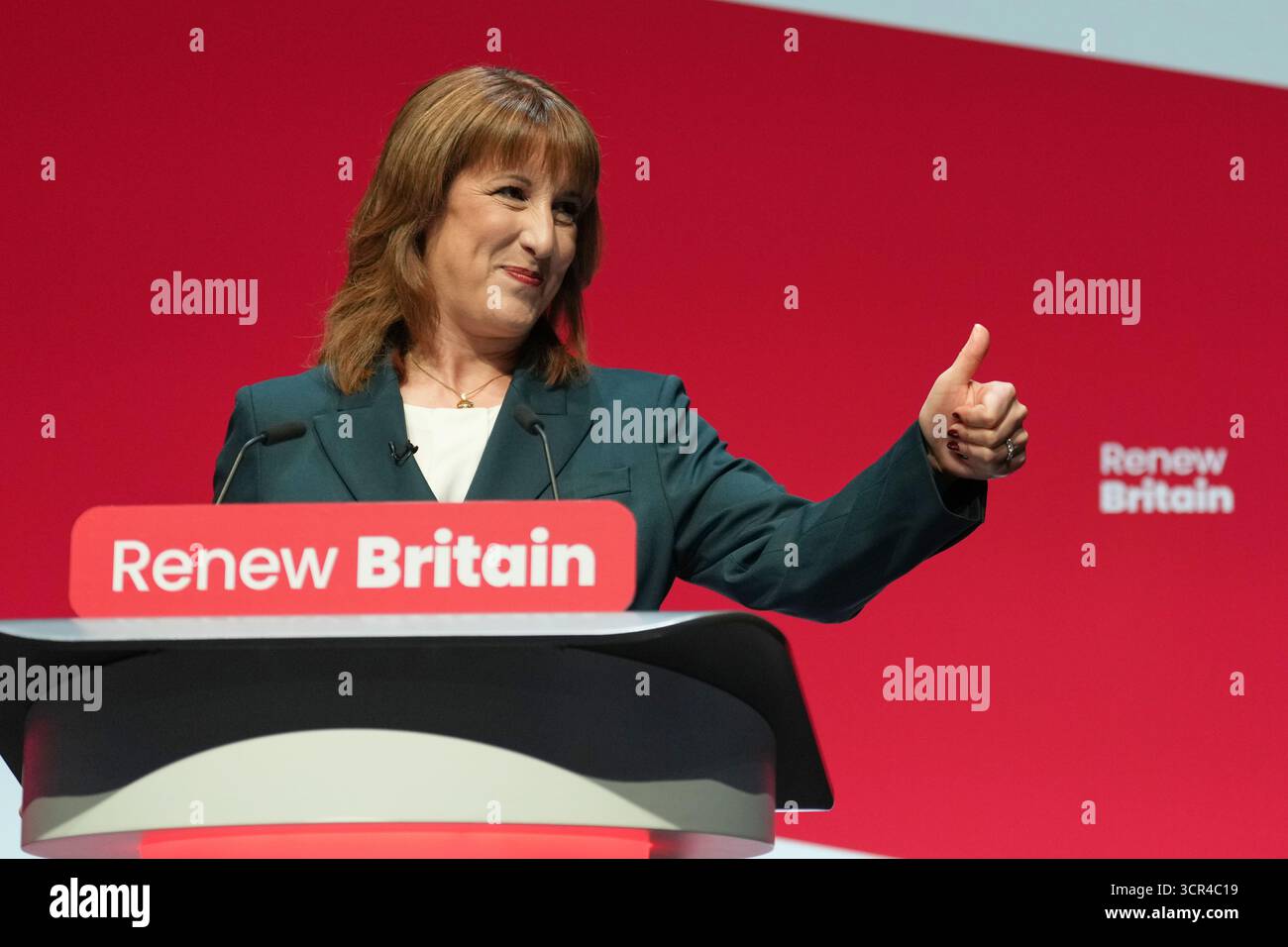 Britain's Chancellor of the Exchequer Rachel Reeves gestures as she ...
