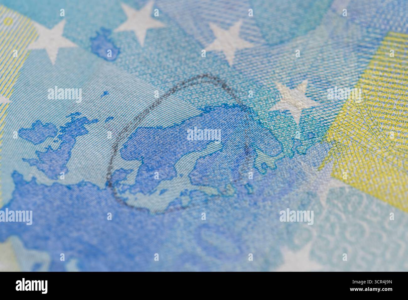 Details of the new blue twenty euro banknote of the European Union ...