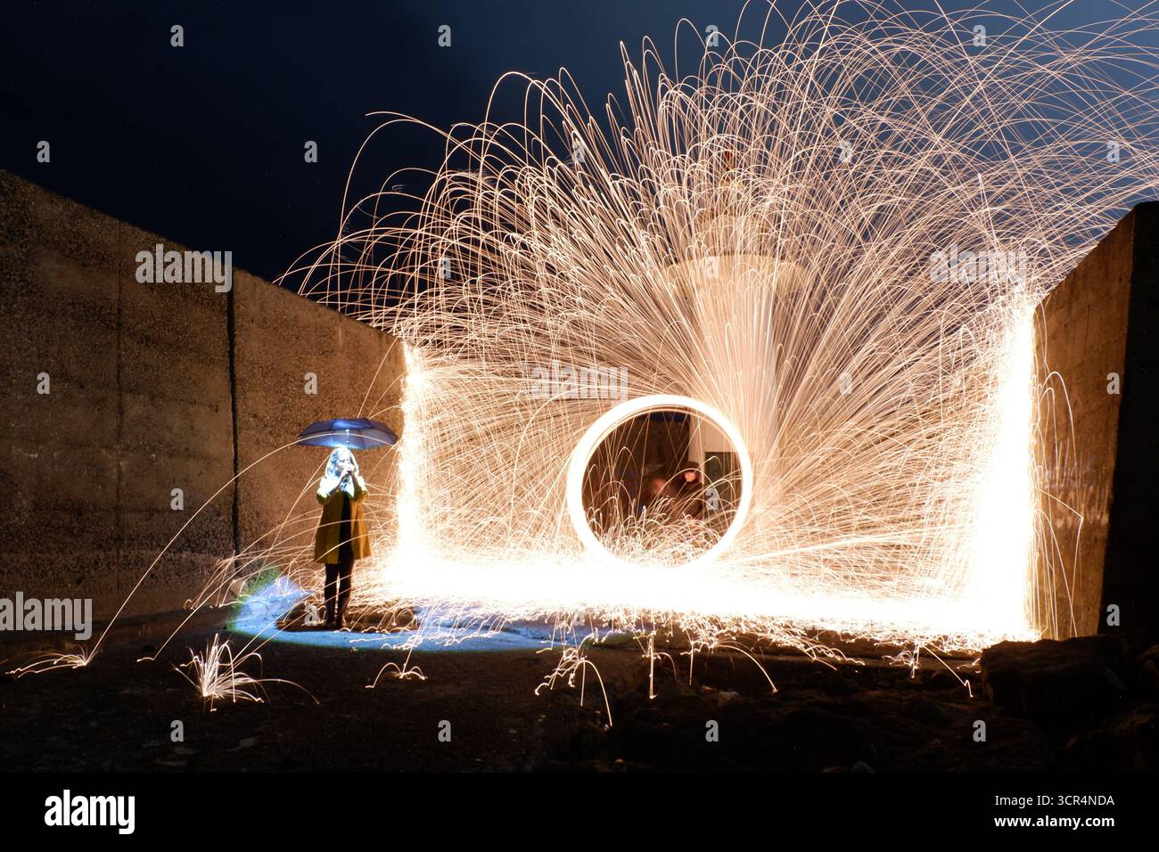 Blue umbrella fire circle hi-res stock photography and images - Alamy