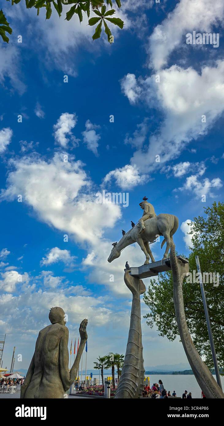 Sculpture details at the Fountain Equestrian of lake Constance or ...