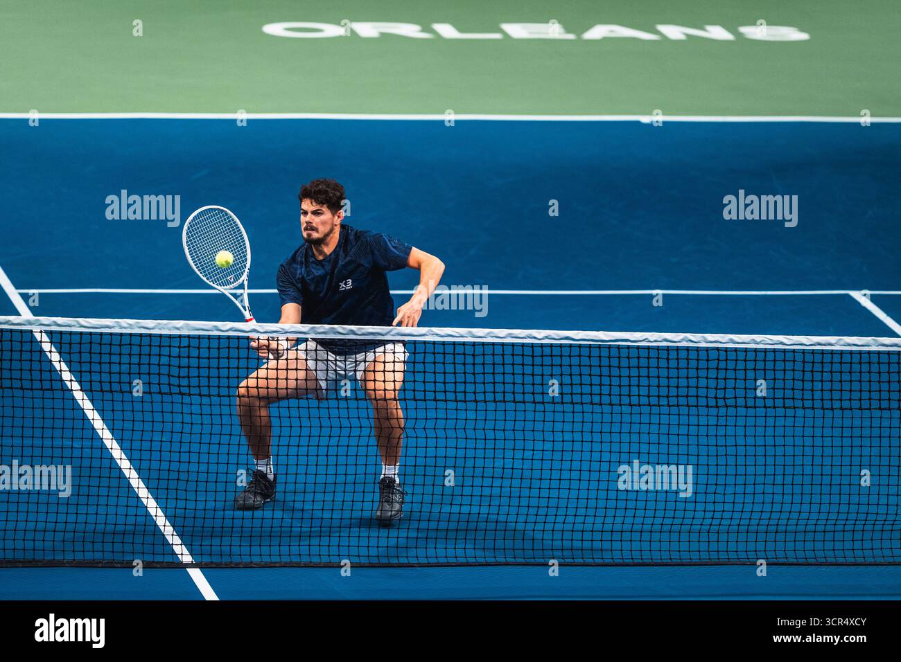 Luca Sanchez (FRA) hits a volley winner during the doubles final of the ...