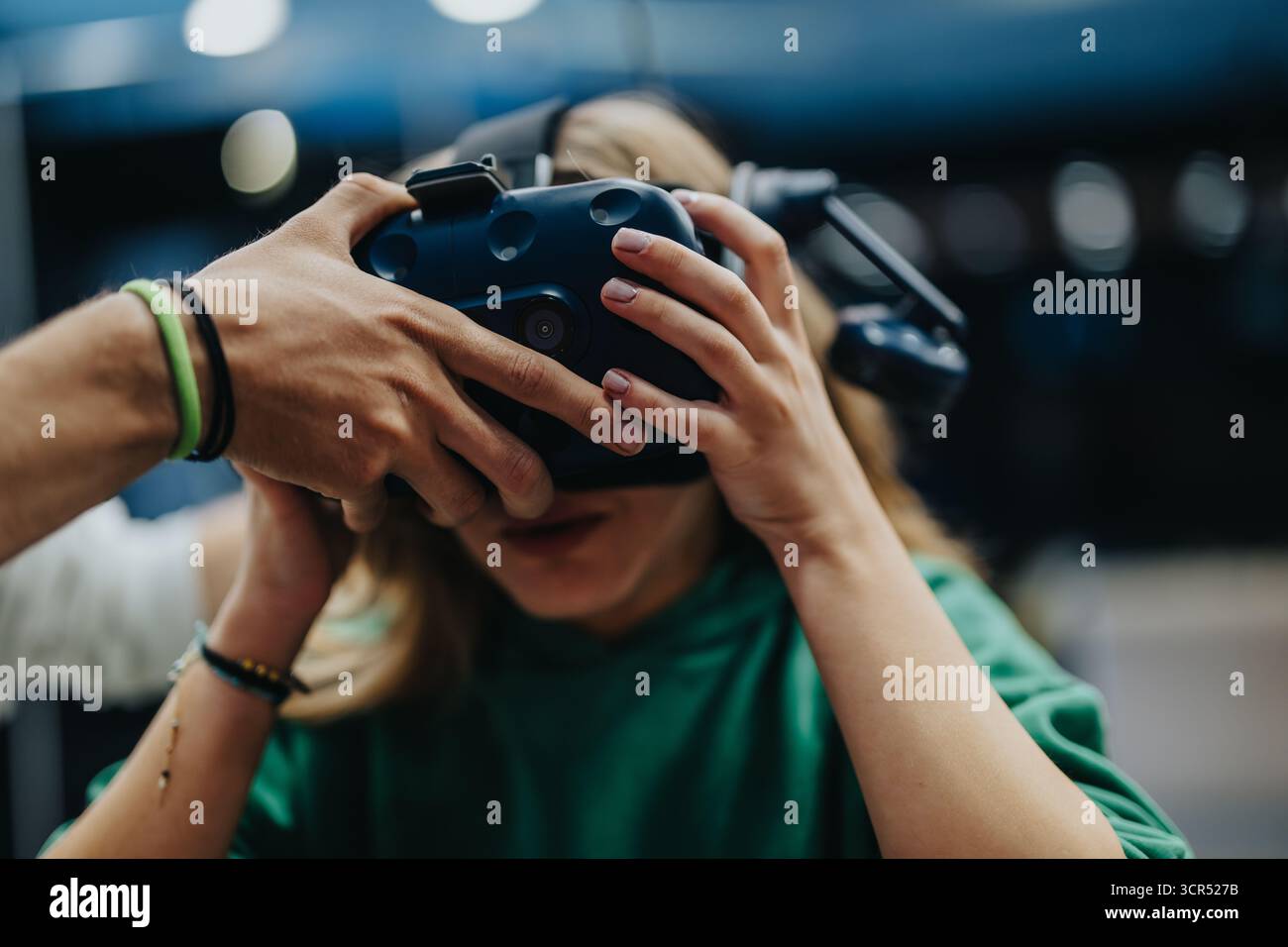 Person Experiencing Virtual Reality Technology with Assisted Setup ...
