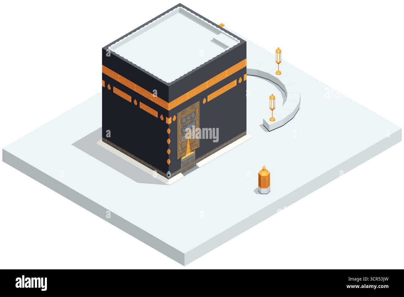 Isometric illustration of Kaaba in Mecca with golden details. Islamic ...