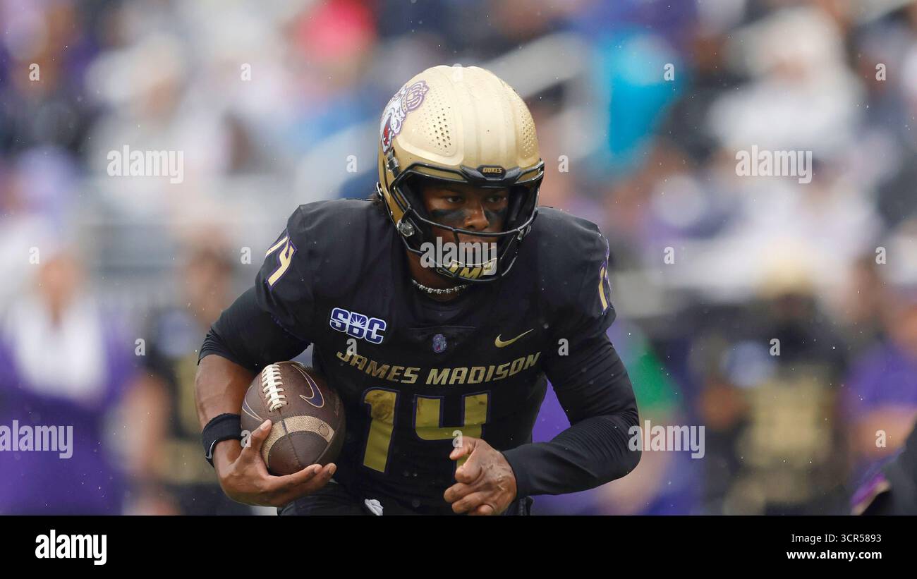 James Madison quarterback Alonza Barnett III (14) during an NCAA ...