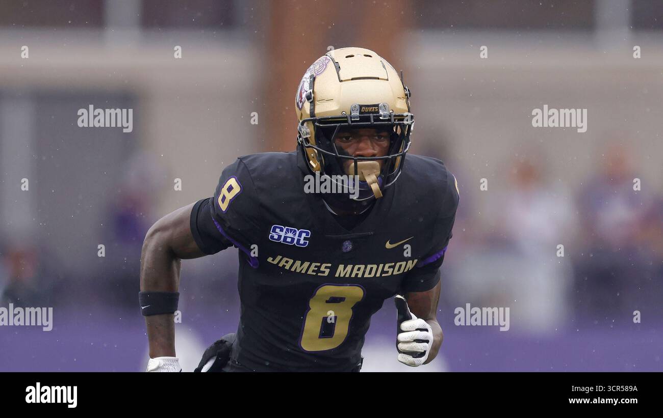 James Madison wide receiver Isaiah Alston (8) during an NCAA football ...