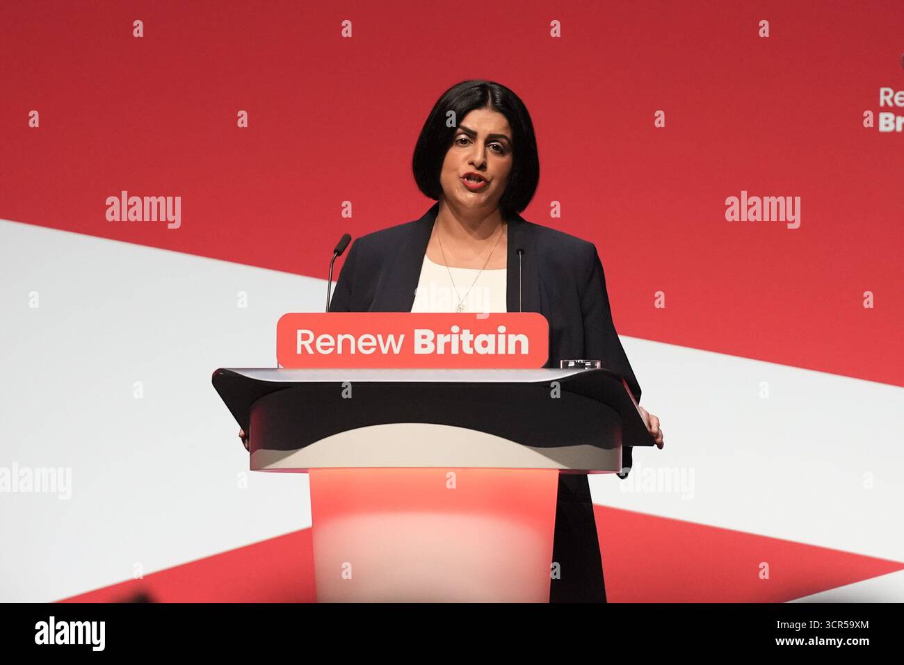 Home Secretary Shabana Mahmood delivers a speech during the Labour ...