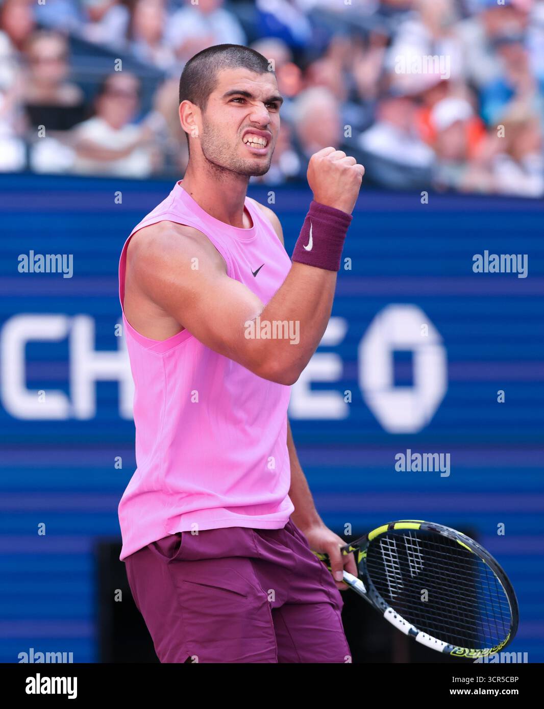 Spanish tennis player Carlos Alcaraz (ESP) celebrates, at the US Open ...