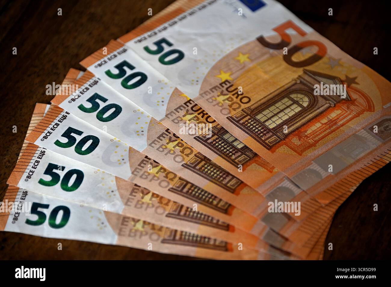 In this illustration photo, 50 euro banknotes are fanned out on a ...