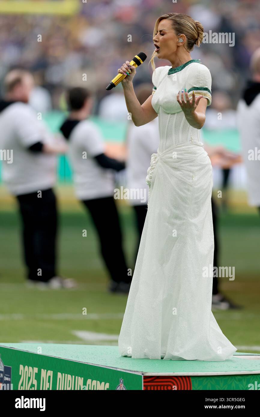Lyra sings the Irish national anthem before an NFL football game at ...