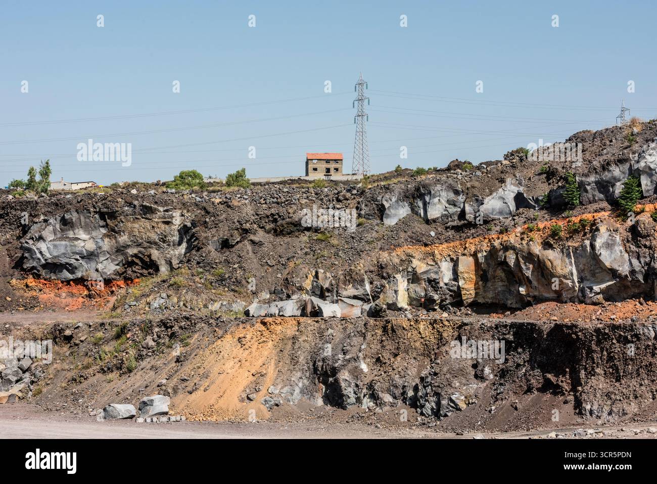A quarry of volcanic basalt (solidified lava) on the slopes of Mount ...