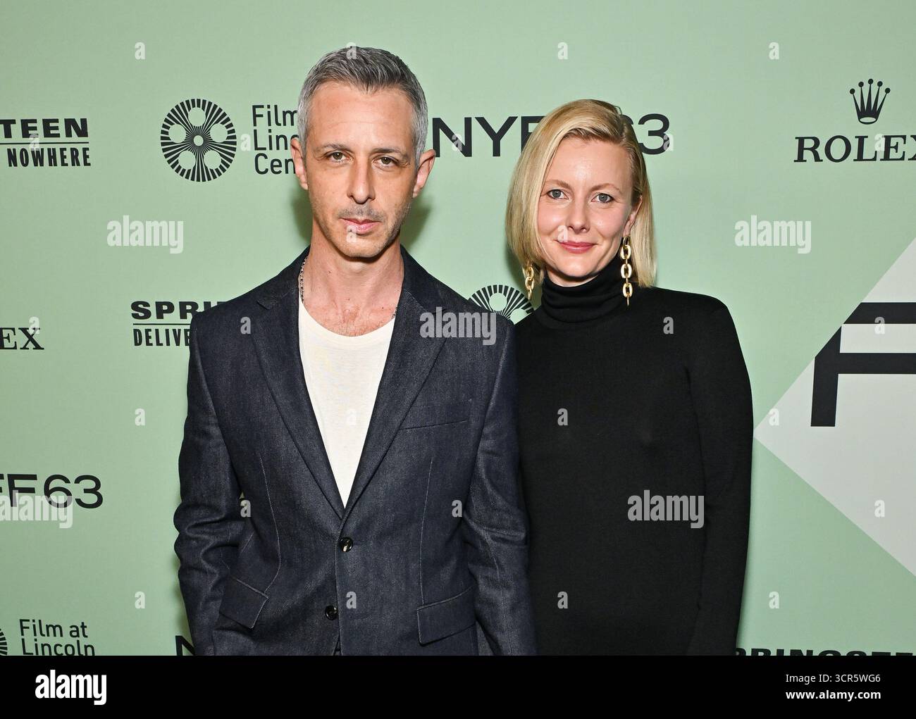 Jeremy Strong, left, and Emma Wall attend the premiere of "Springsteen ...