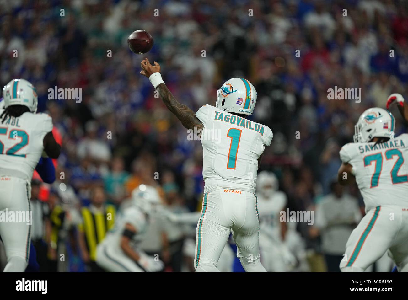 Miami Dolphins quarterback Tua Tagovailoa in action during an NFL football game,Thursday, Sept ...