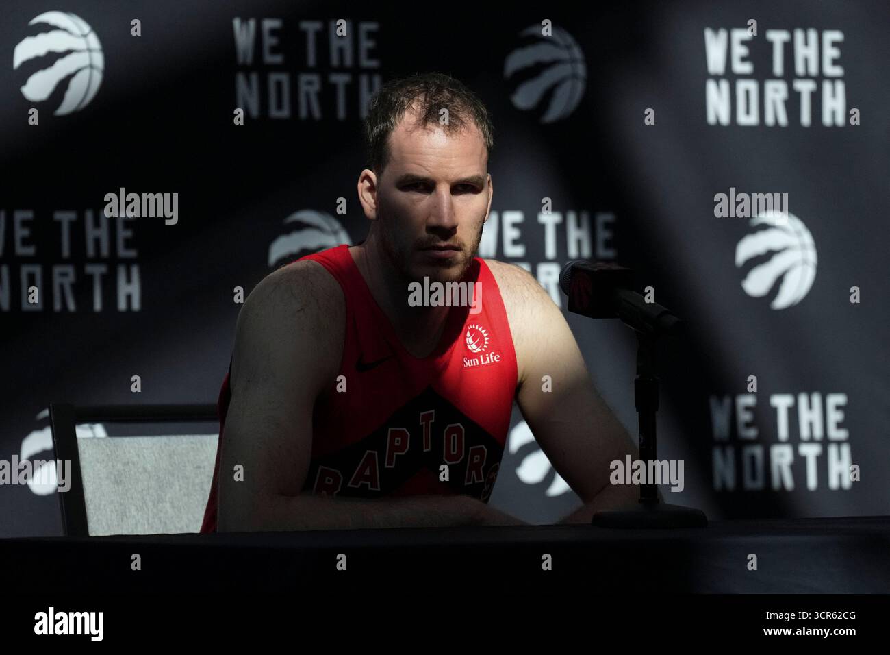Jacob Poetl speaks at the Toronto Raptors media day in Toronto on ...