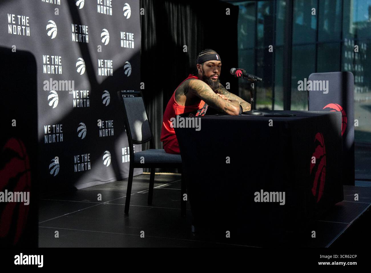 Brandon Ingram speaks at the Toronto Raptors media day in Toronto on ...