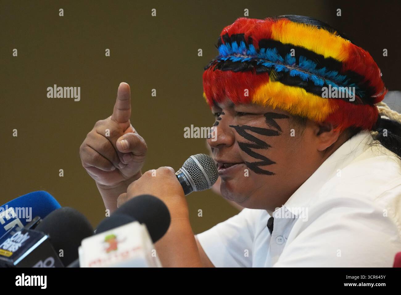 Indigenous leader Marlon Vargas gives a press conference about protests ...