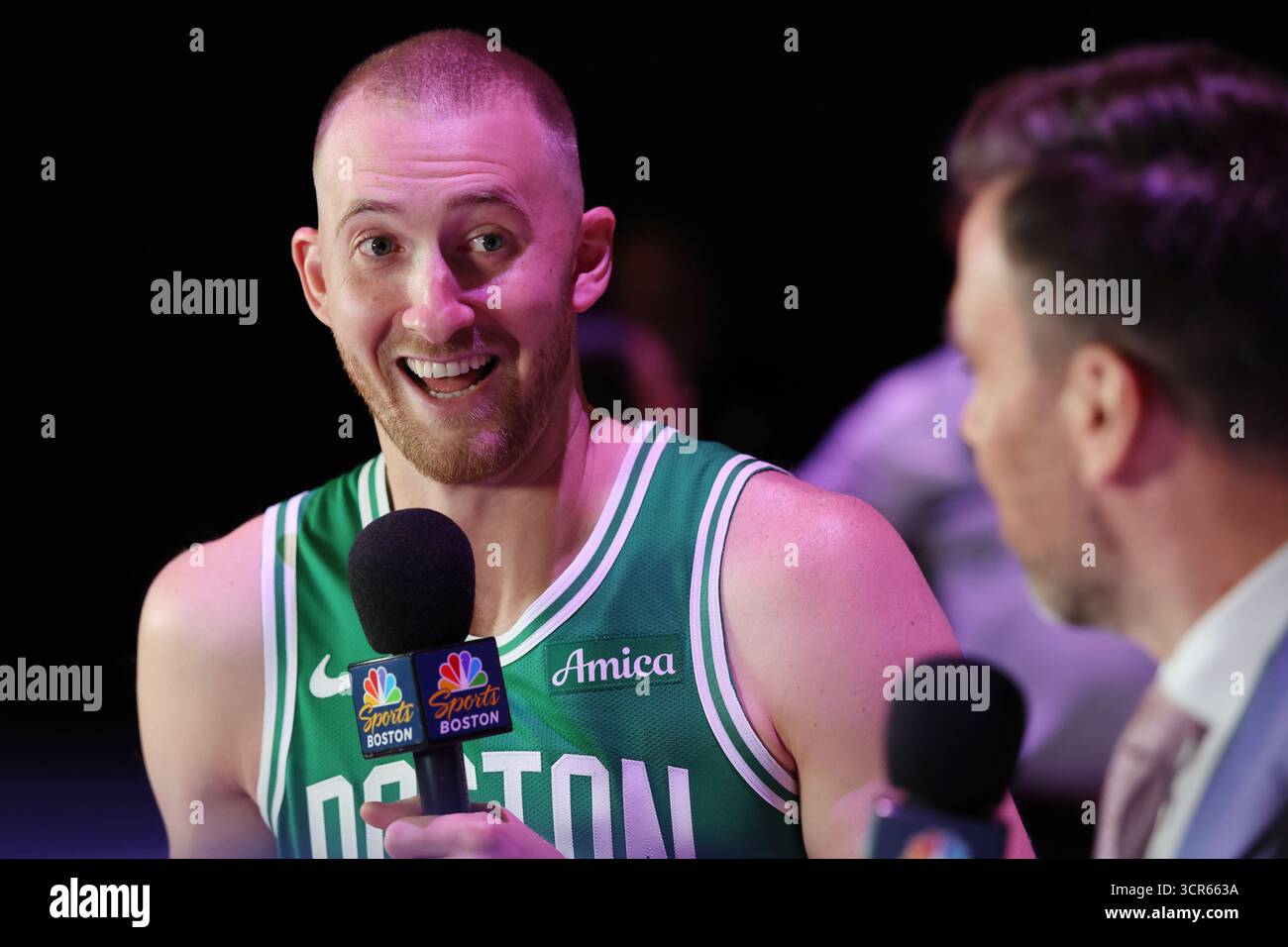 Boston Celtics' Sam Hauser gives a television interview during the NBA ...