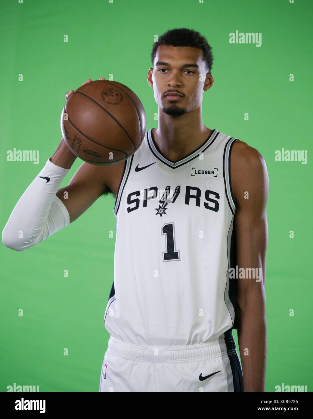 San Antonio Spurs forward Victor Wembanyama poses during the NBA ...