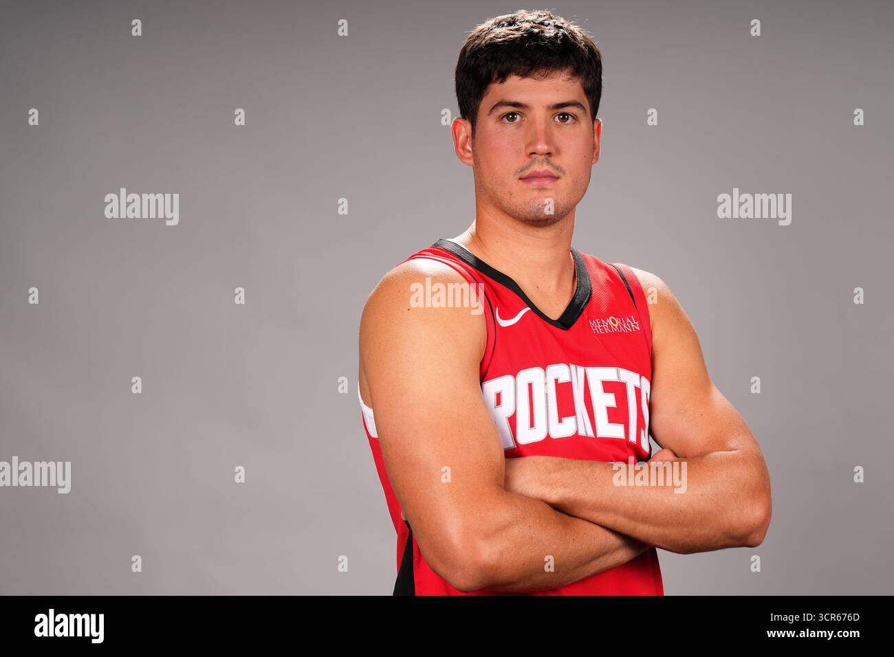 Houston Rockets' Reed Sheppard poses for a photograph during an NBA ...