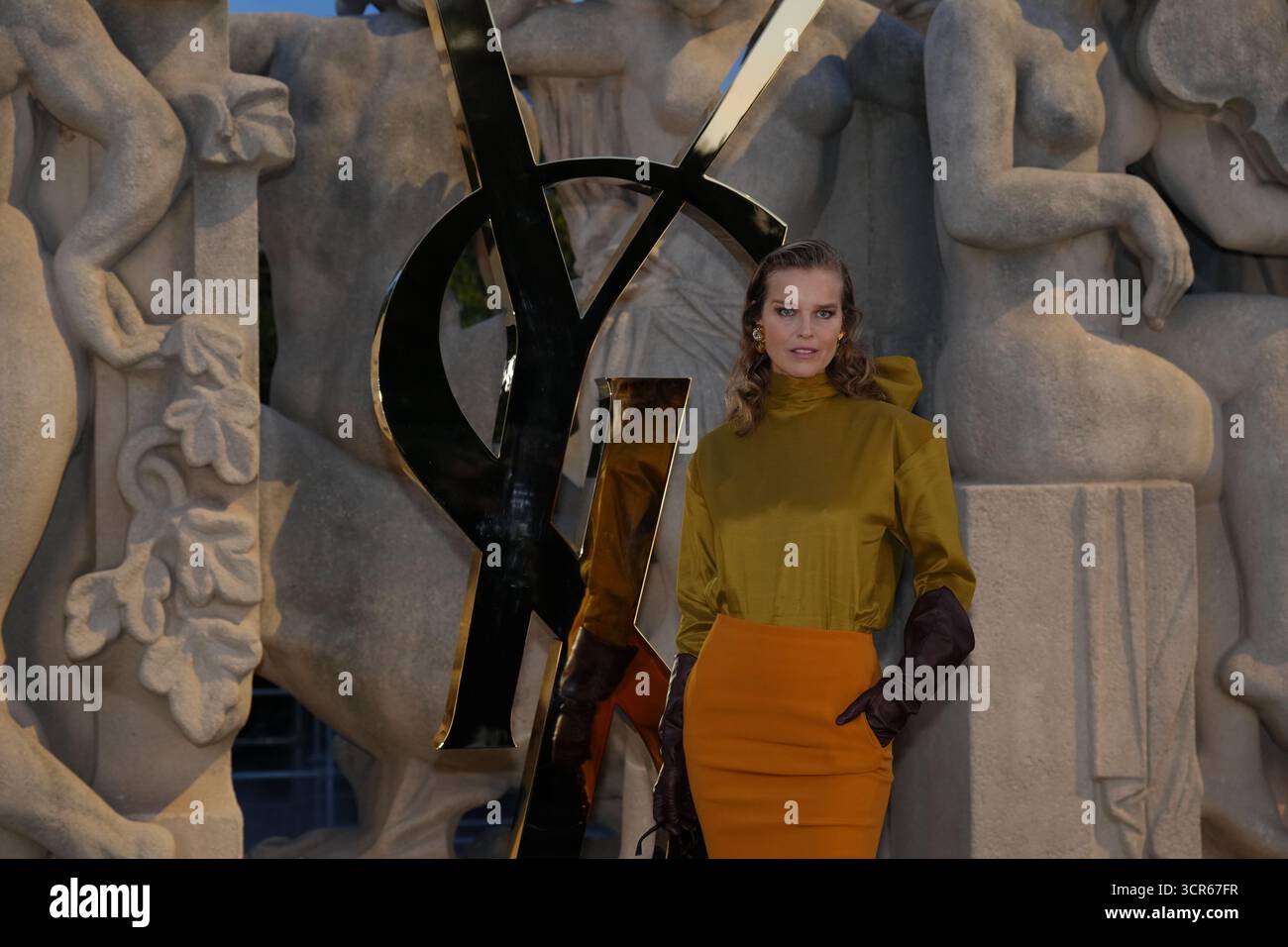 Eva Herzigova poses before the Saint Laurent Spring/Summer 2026 collection presented in Paris ...