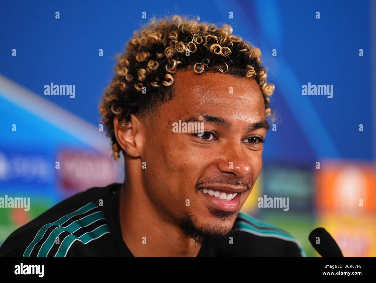 Liverpool's Hugo Ekitike during a press conference at the RAMS Park ...