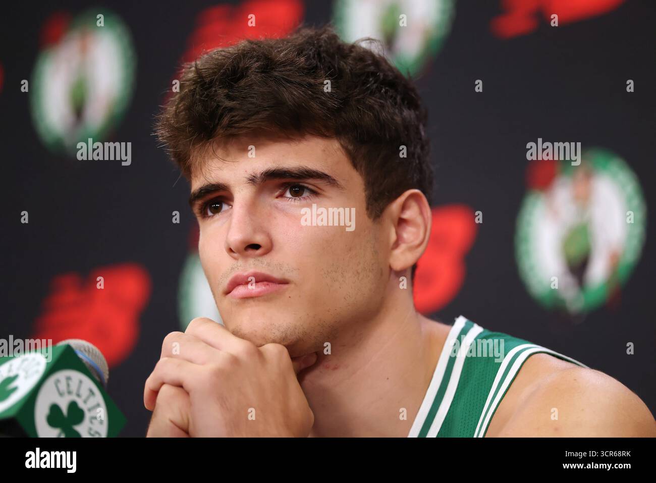 Boston Celtics' Hugo Gonzalez speaks at a news conference during the ...