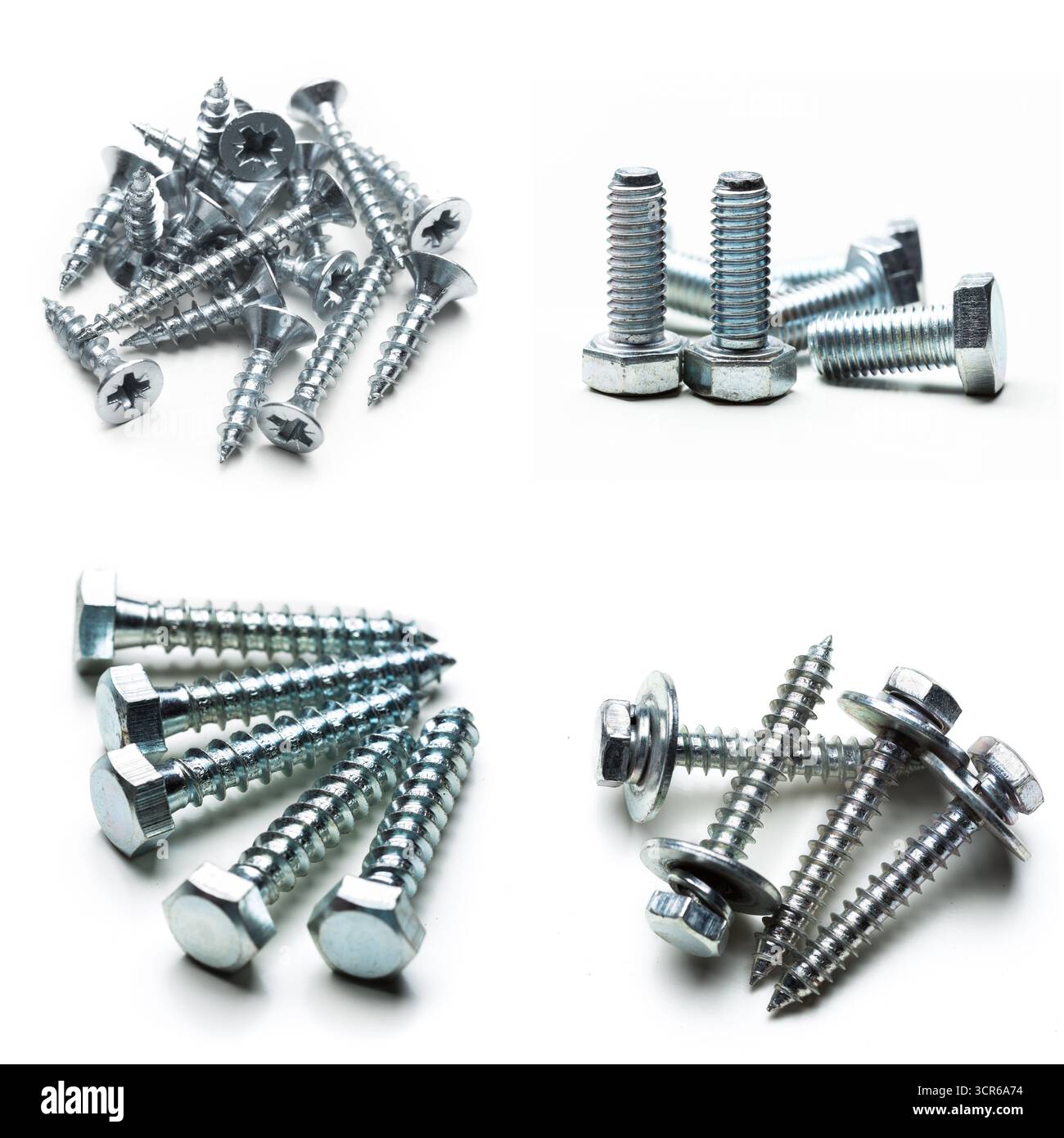 Various types of screws and bolts laid out for assembly or construction ...