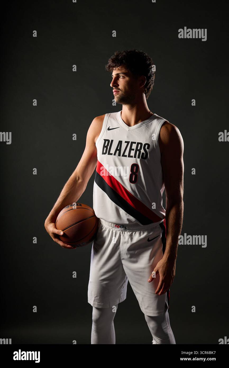 Portland Trail Blazers forward Deni Avdija poses for photos during the ...